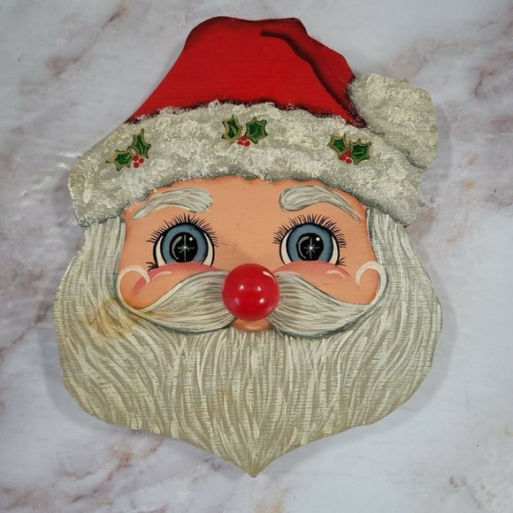 Hand Crafted | Holiday | Vintage Wooden Santa Head Wall Decor Unique ...